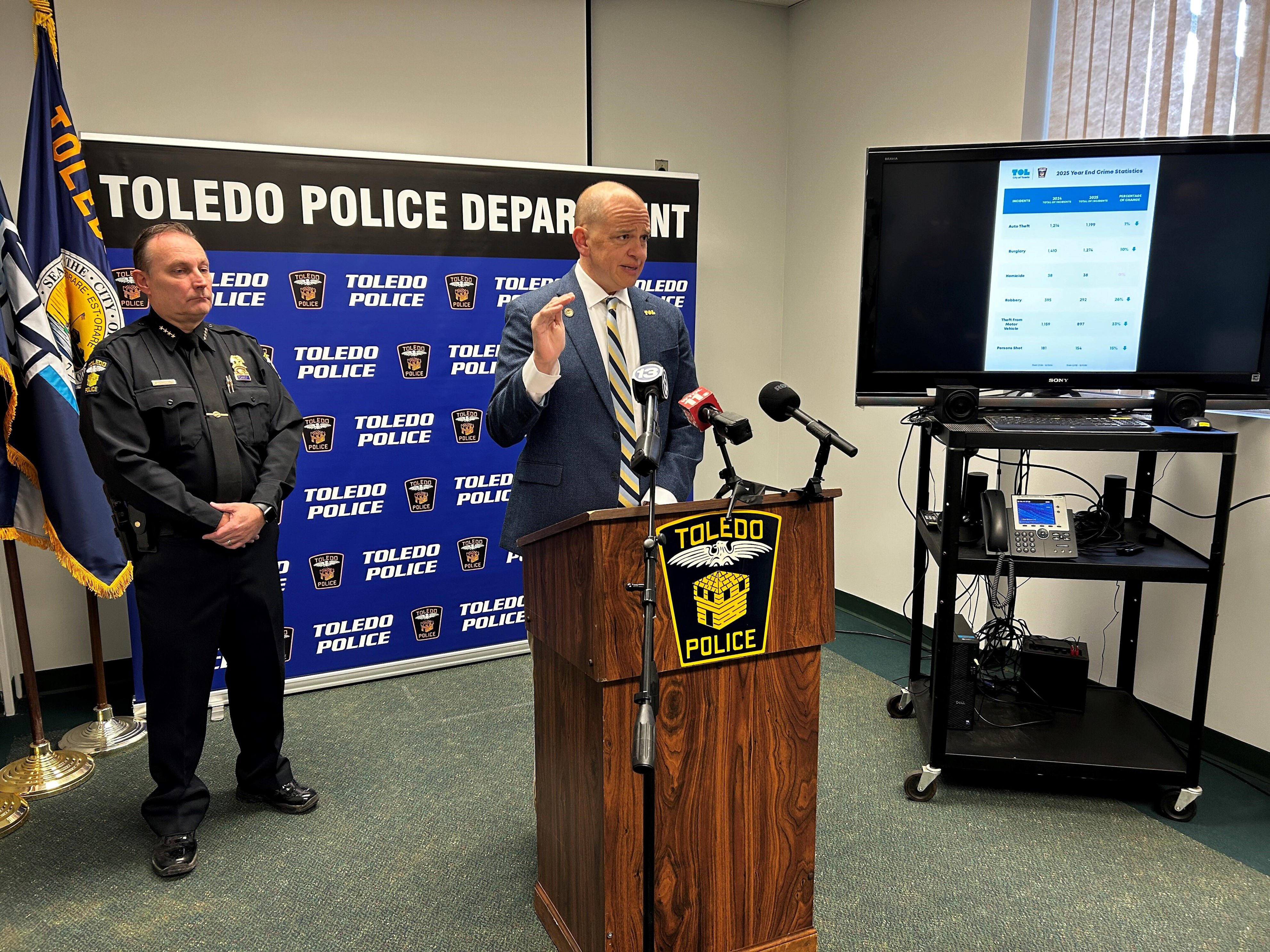 Watch: Toledo mayor, police chief present 2025 year-end crime statistics