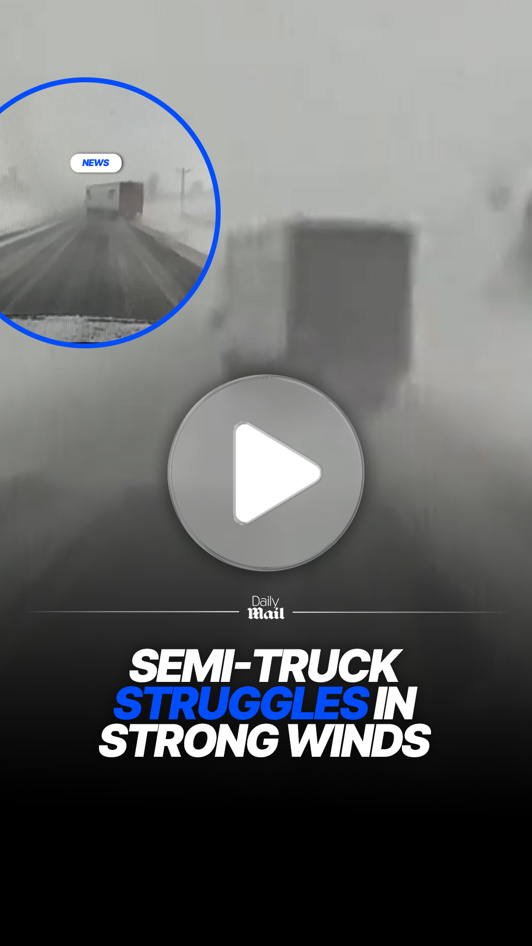 Semi truck struggles to stay upright in strong winds on icy Iowa road