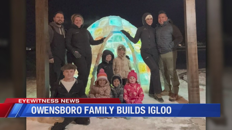 Family heads outdoors to build colorful igloo