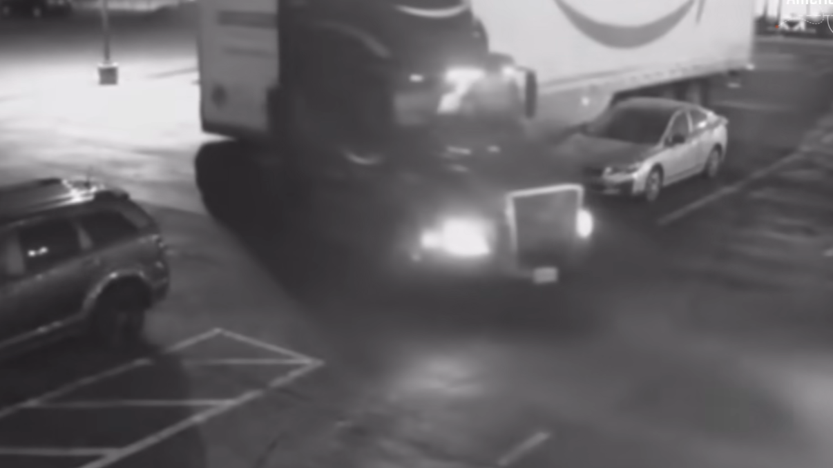 Amazon truck hits a car and it disappears