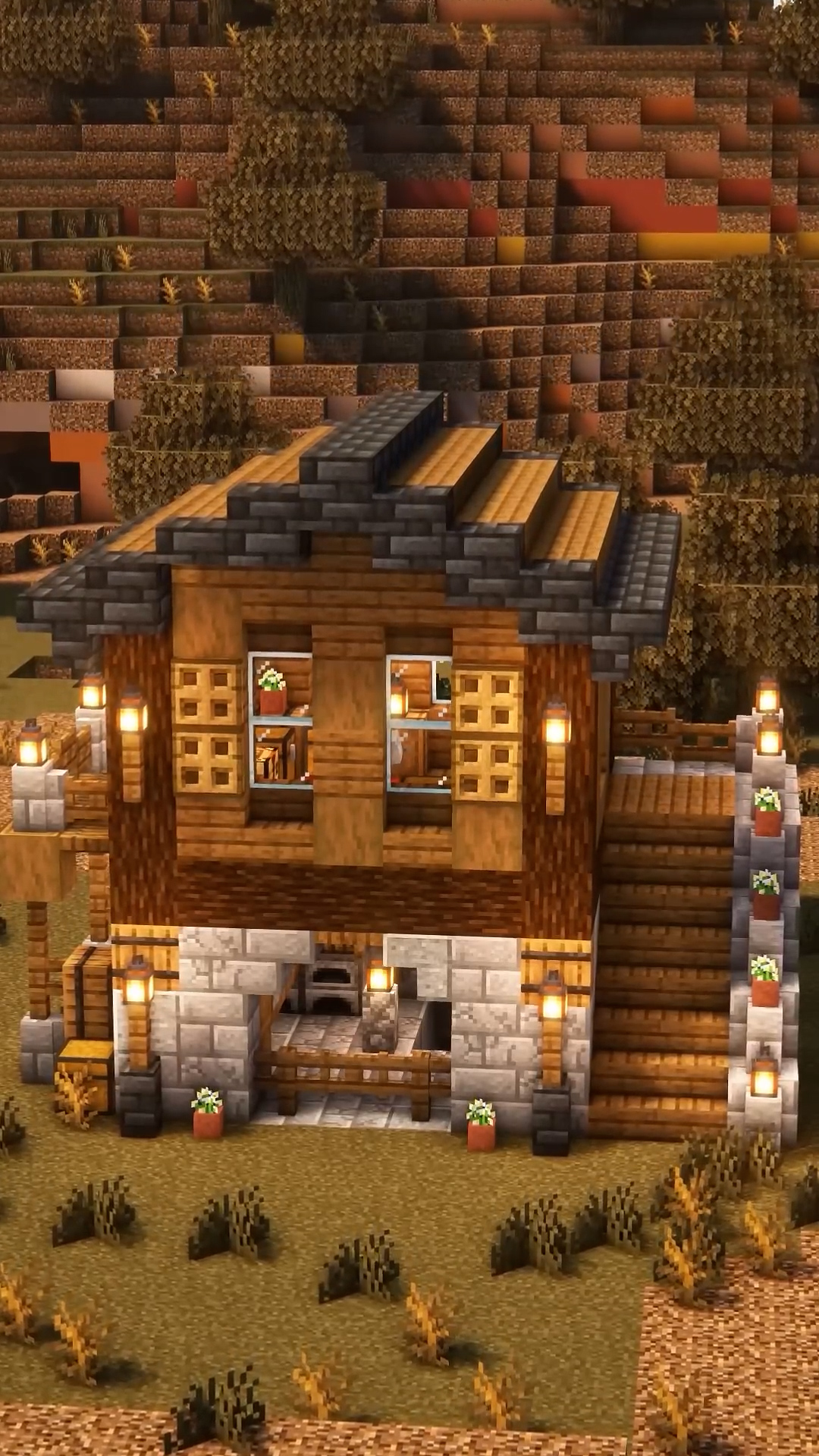 Minecraft starter house built with spruce wood