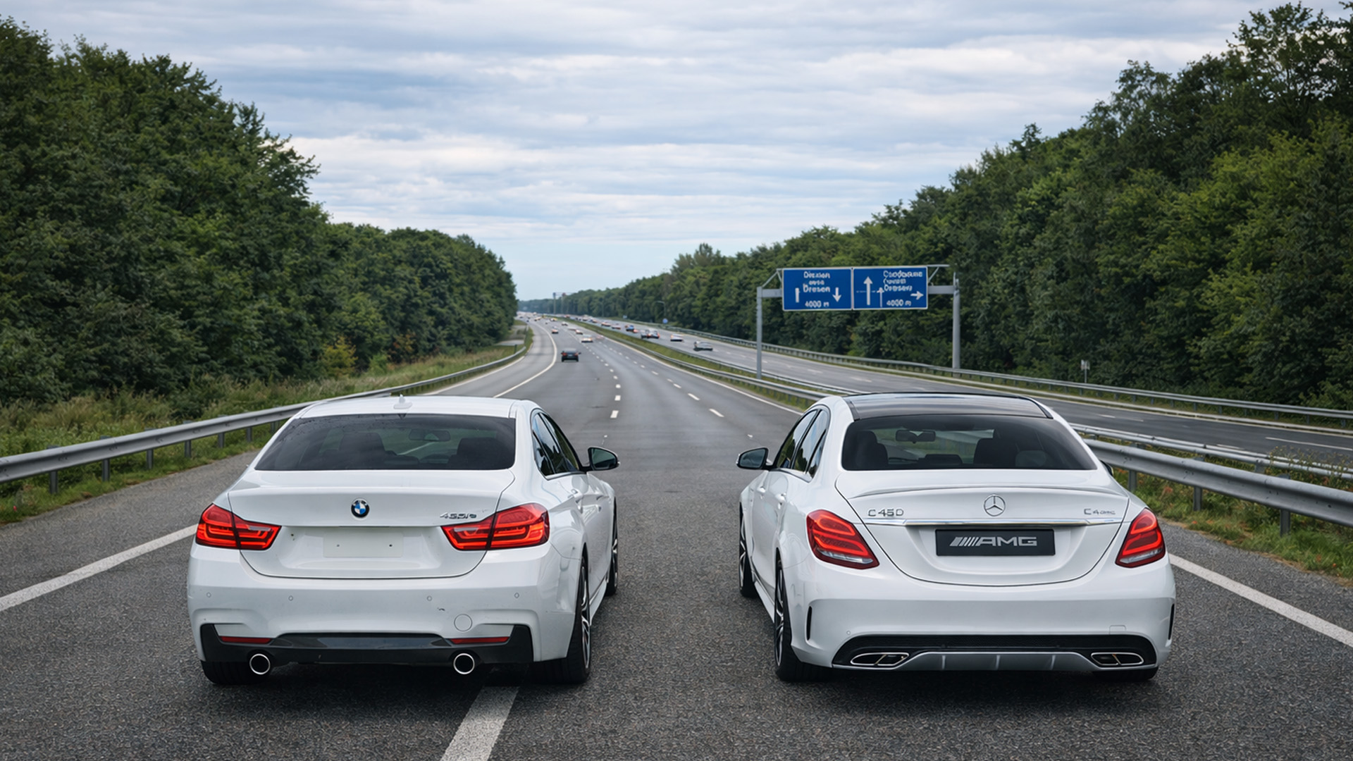 BMW 435i vs Mercedes C450 acceleration 0-250 autobahn top speed onboard ...