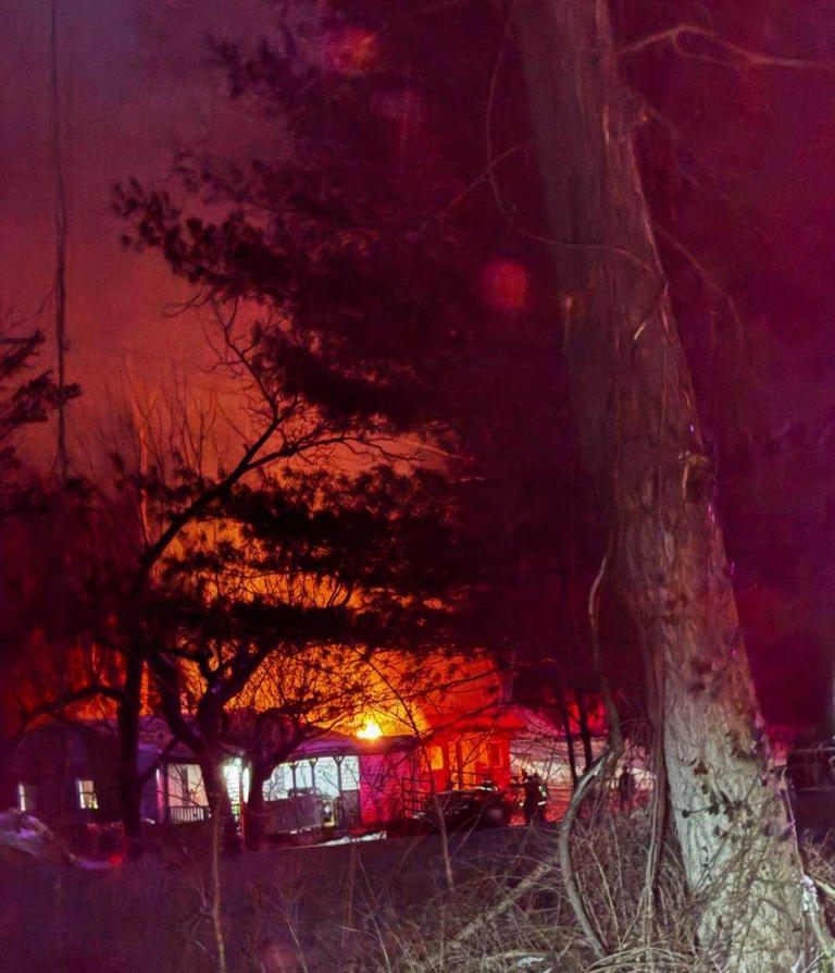 Flames shoot from burning chicken coop