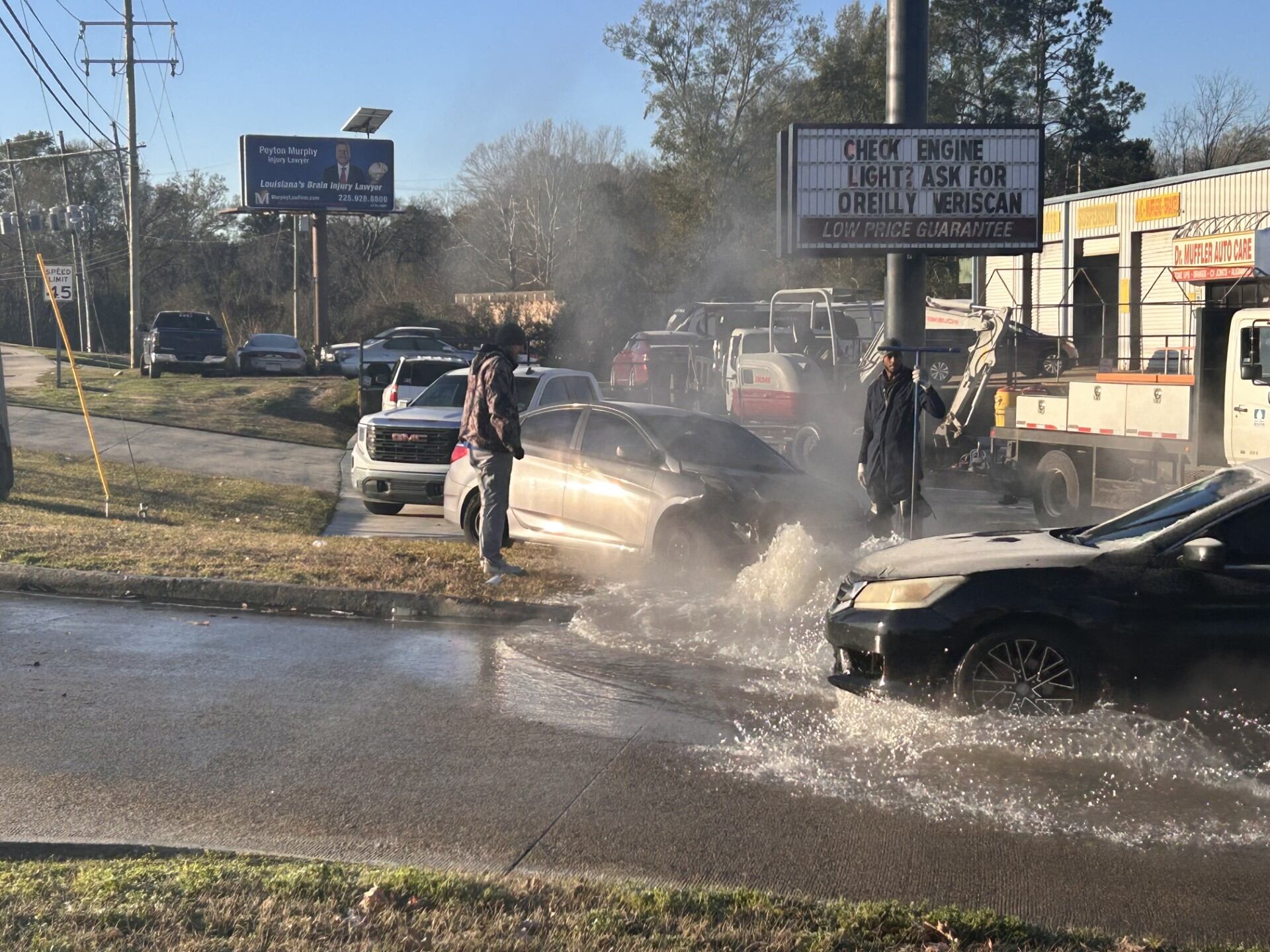 Car crashes into fire hydrant on Staring Lane in front of auto parts store