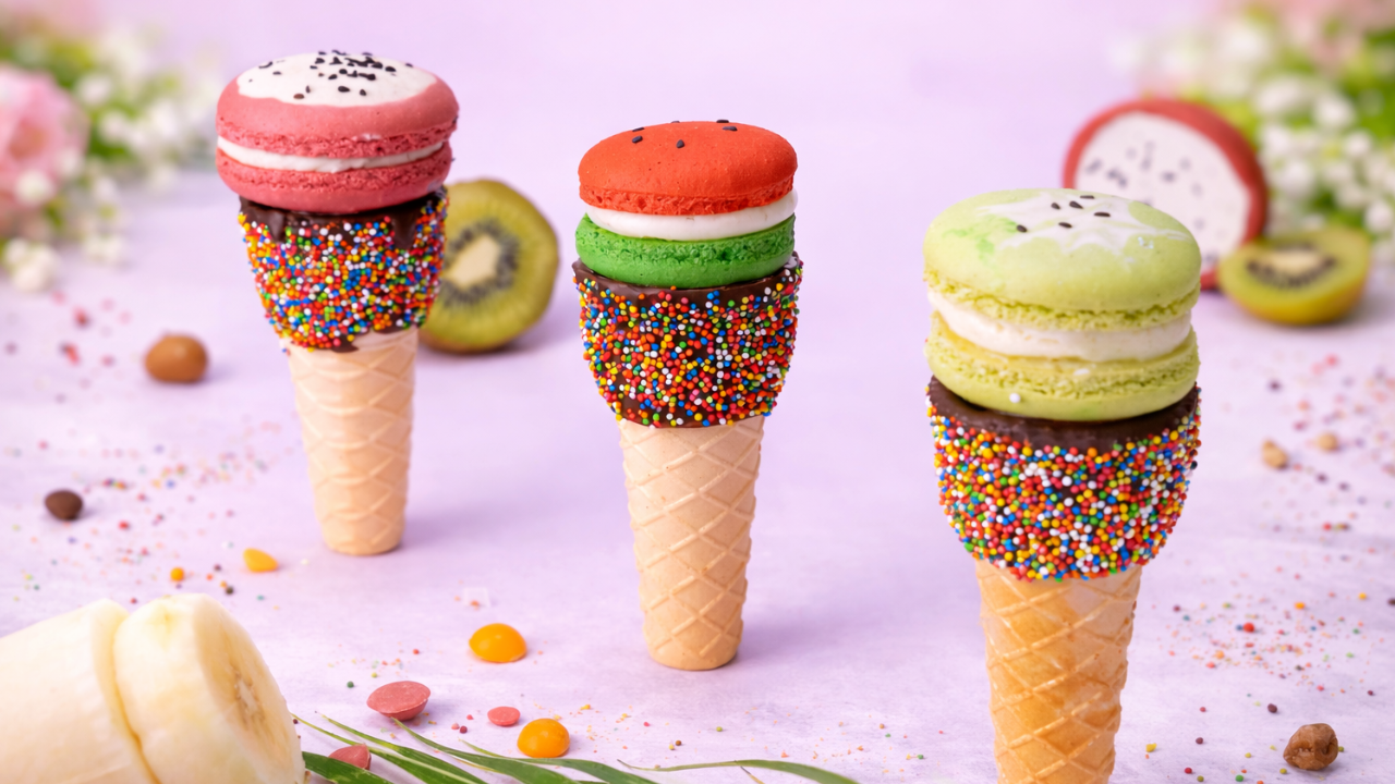 How to make colorful macaron ice cream cones