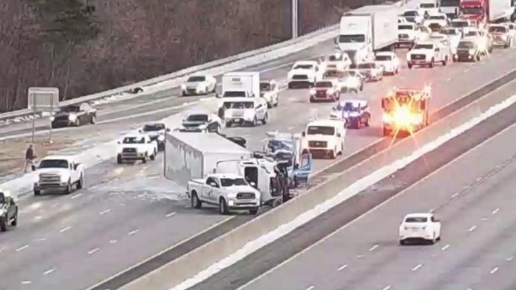 Tractor-trailer overturns on I-85 near Concord