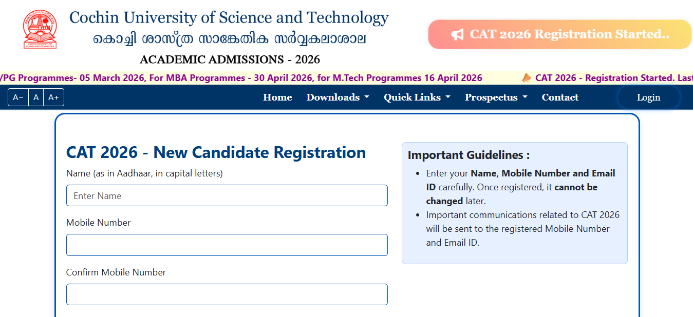 CUSAT CAT 2026 registration begins: Check direct link to apply ...