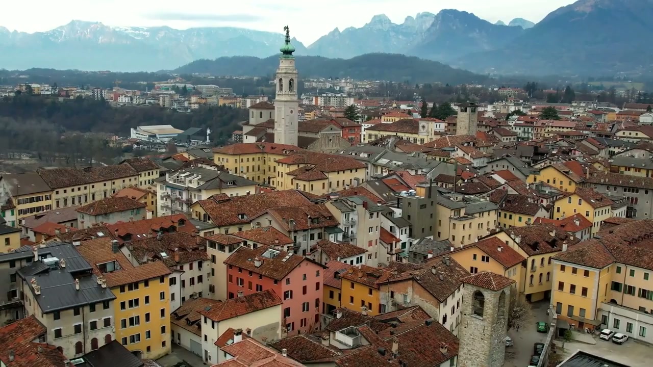 Belluno, Italy: Drone explores the city in the Dolomites