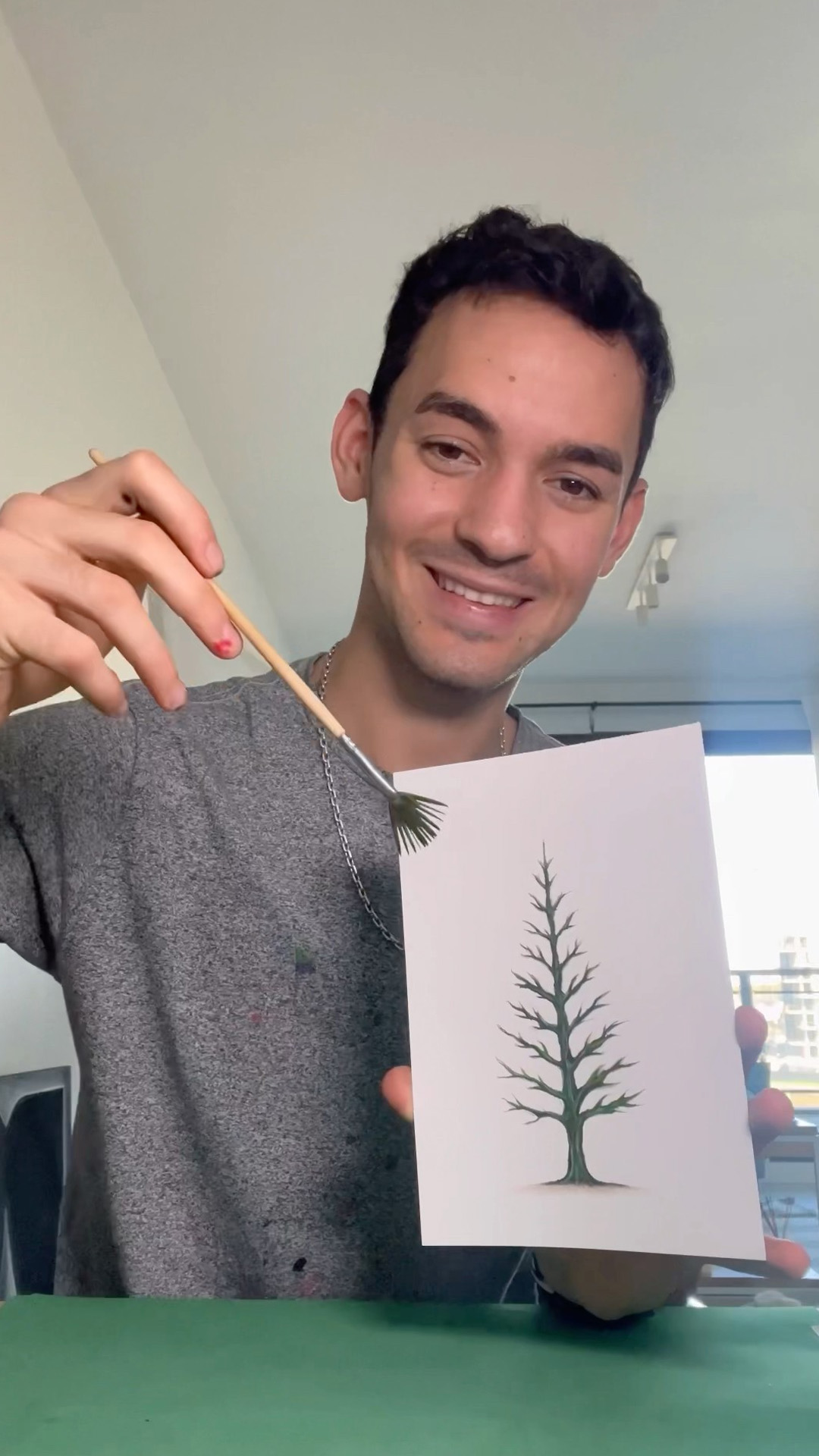 Let’s paint a realistic pine tree using a fan brush