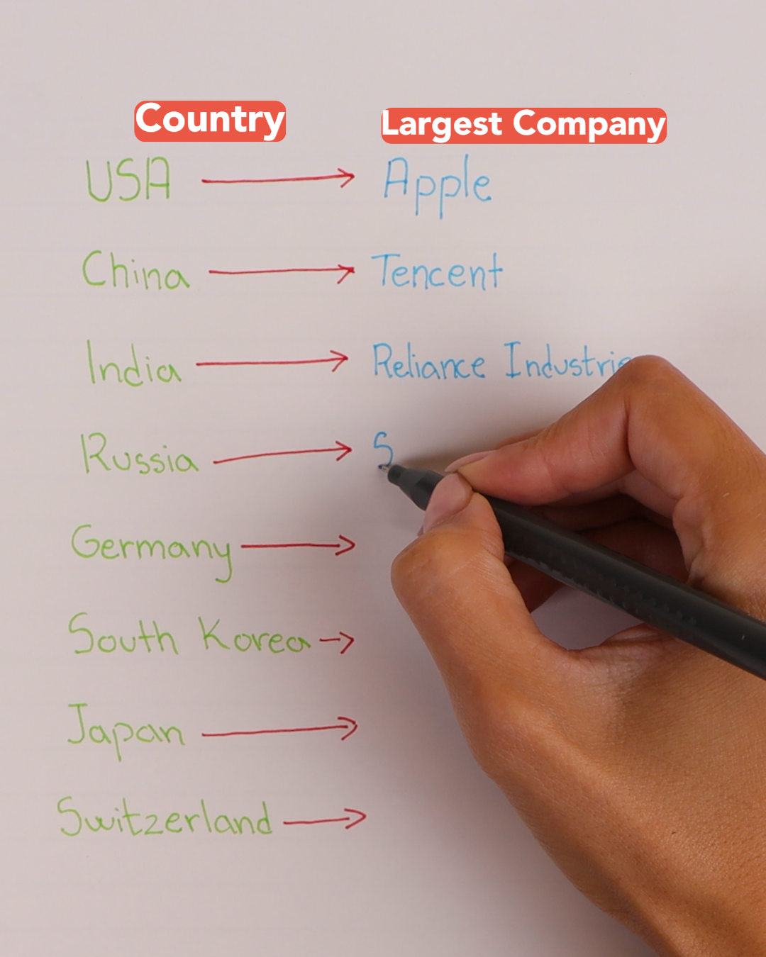Find out the names of largest companies in these countries