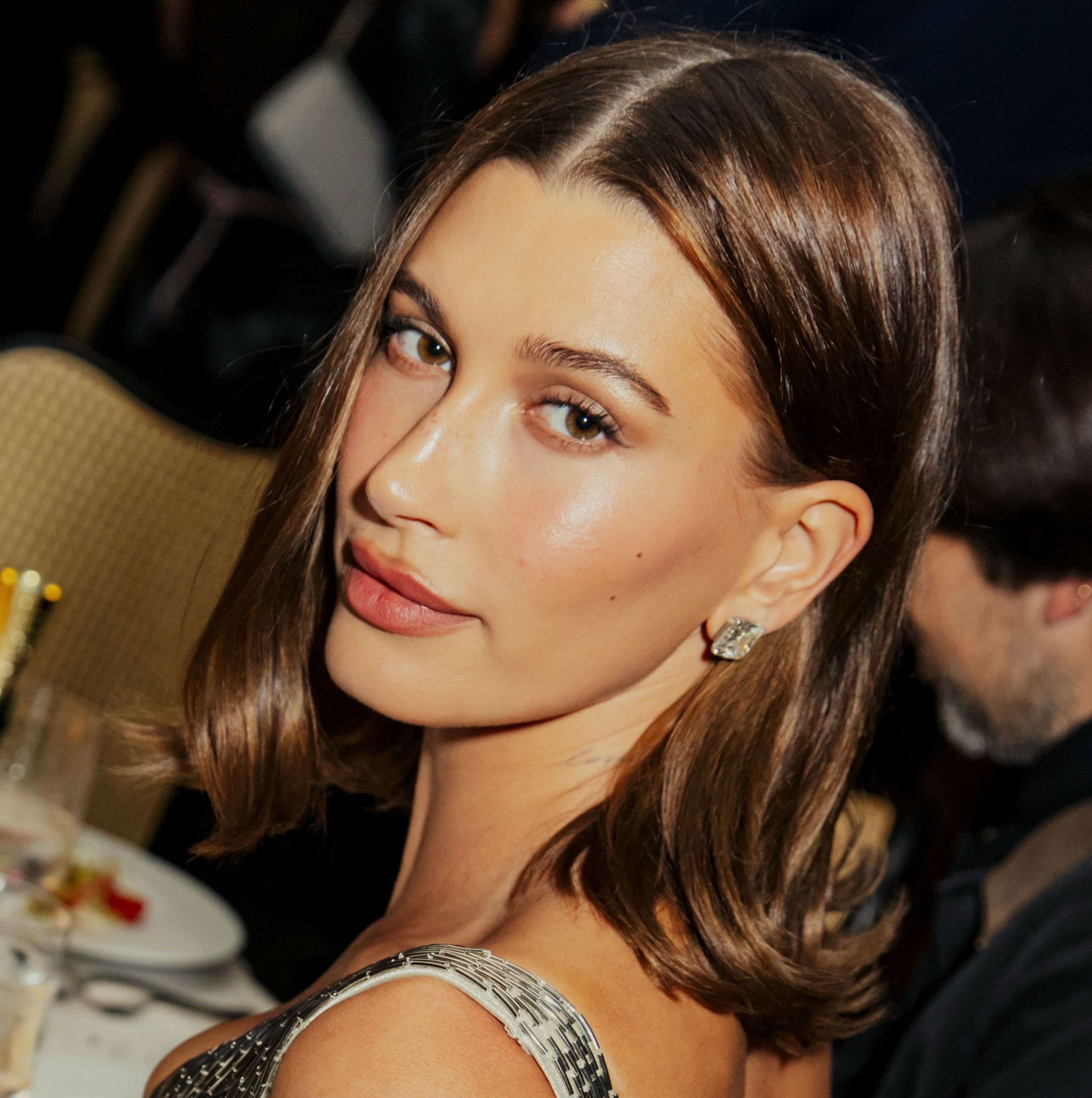 Hailey Bieber's rosewater chrome nails are a sweet hint of spring