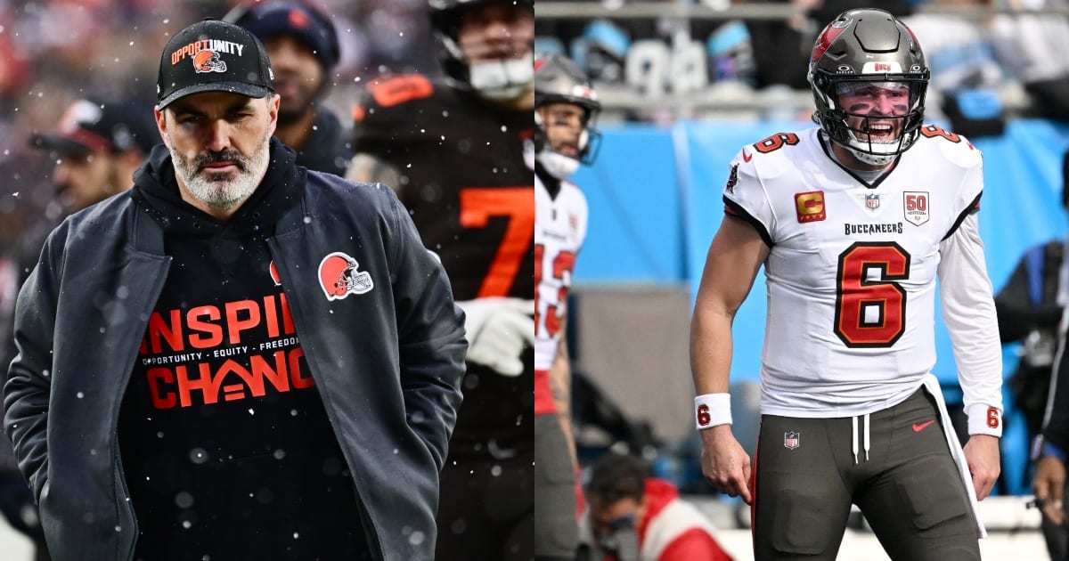 Falcons HC Kevin Stefanski responds to Baker Mayfield 'piece of garbage ...