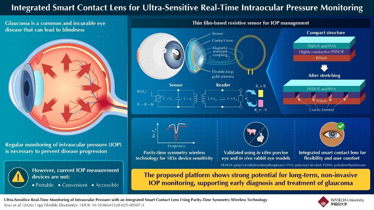 Smart contact lens with thin-film sensor enables real-time eye pressure ...