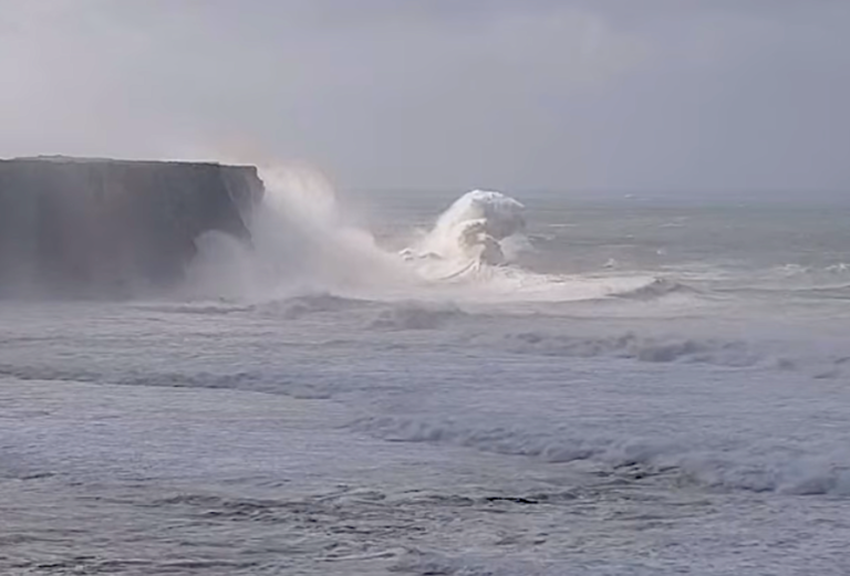 Monster waves blast 130ft cliff in Portugal during Storm Ingrid (video)