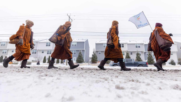 Buddhist monks surpass halfway mark of 'Peace Walk,' despite snow and ...