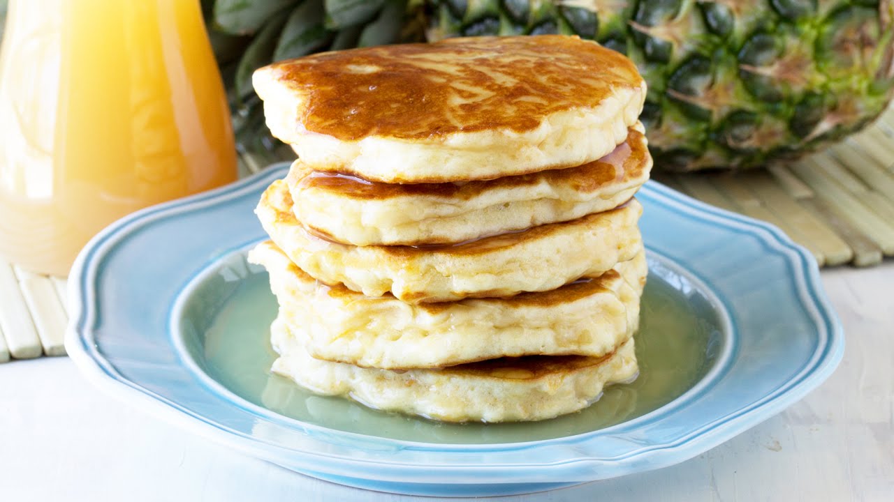Pineapple pancakes with coconut syrup