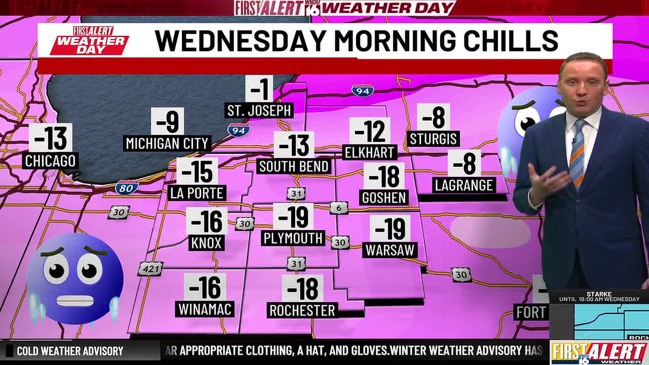 First Alert Weather Day Wednesday: Morning wind chills to -15F