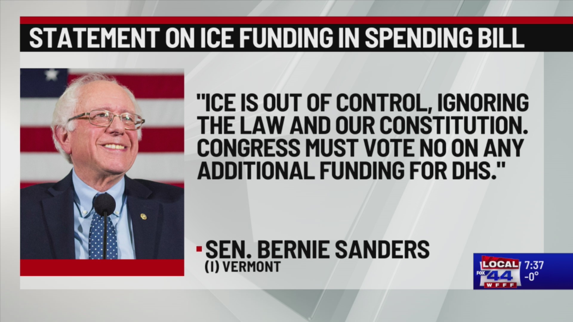 Sanders asks colleagues to vote 'no' on ICE funding in spending bill