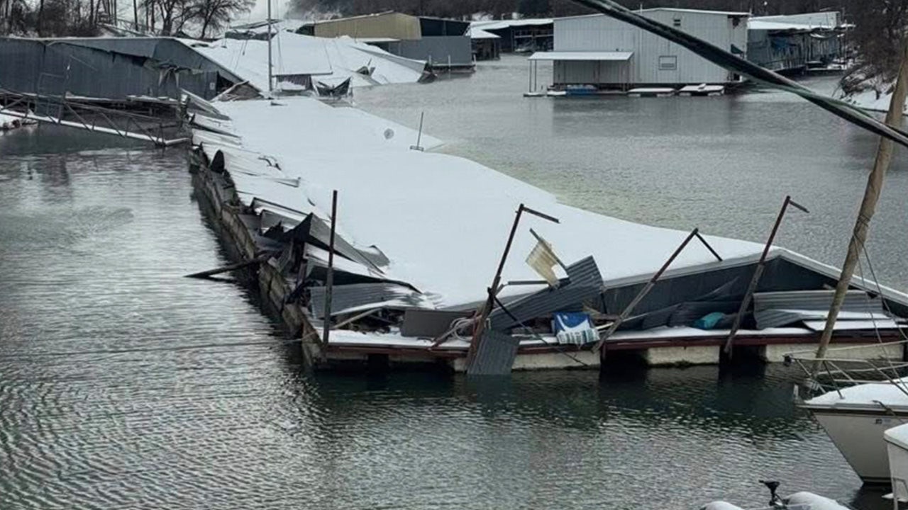 Weight of sleet, snow collapses structures at Lake Texoma