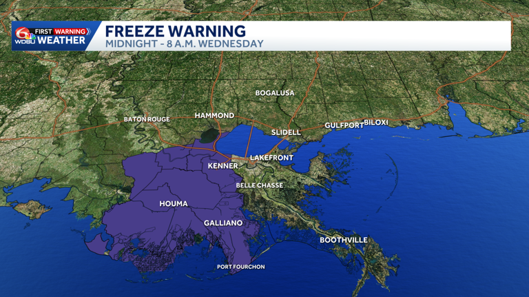 Freeze warning issued for River and Bayou parishes