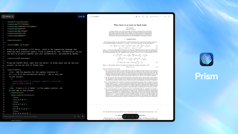 OpenAI releases Prism, a Claude Code-like app for scientific research