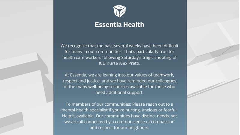 Essentia Health responds to shooting of ICU nurse