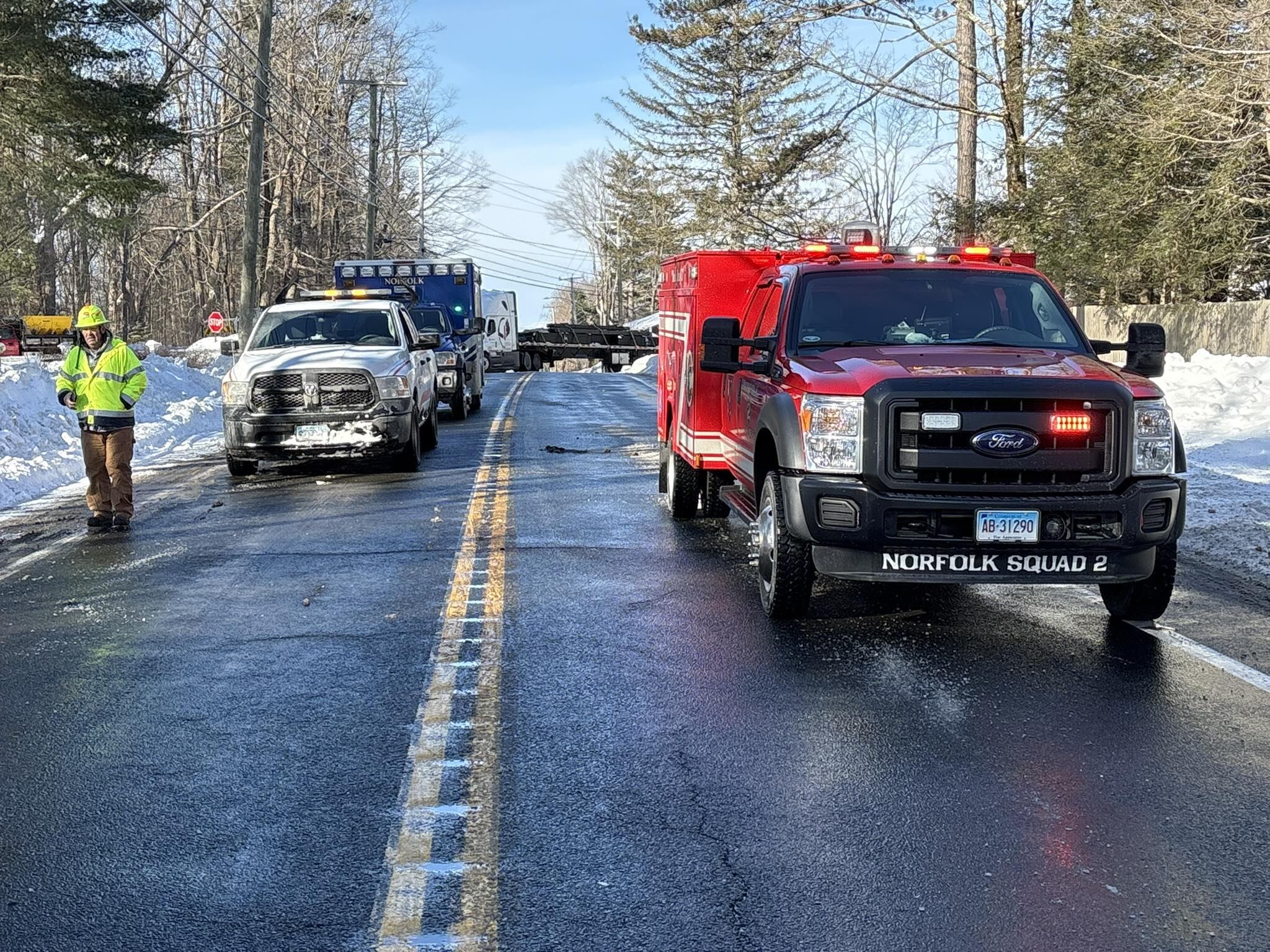 Route 44 closed in Norfolk following crash involving CT DOT plow truck