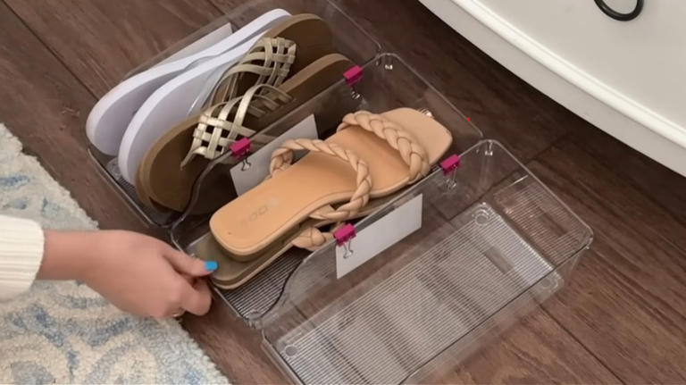 Keep shoes organized with these Dollar Tree plastic storage ideas