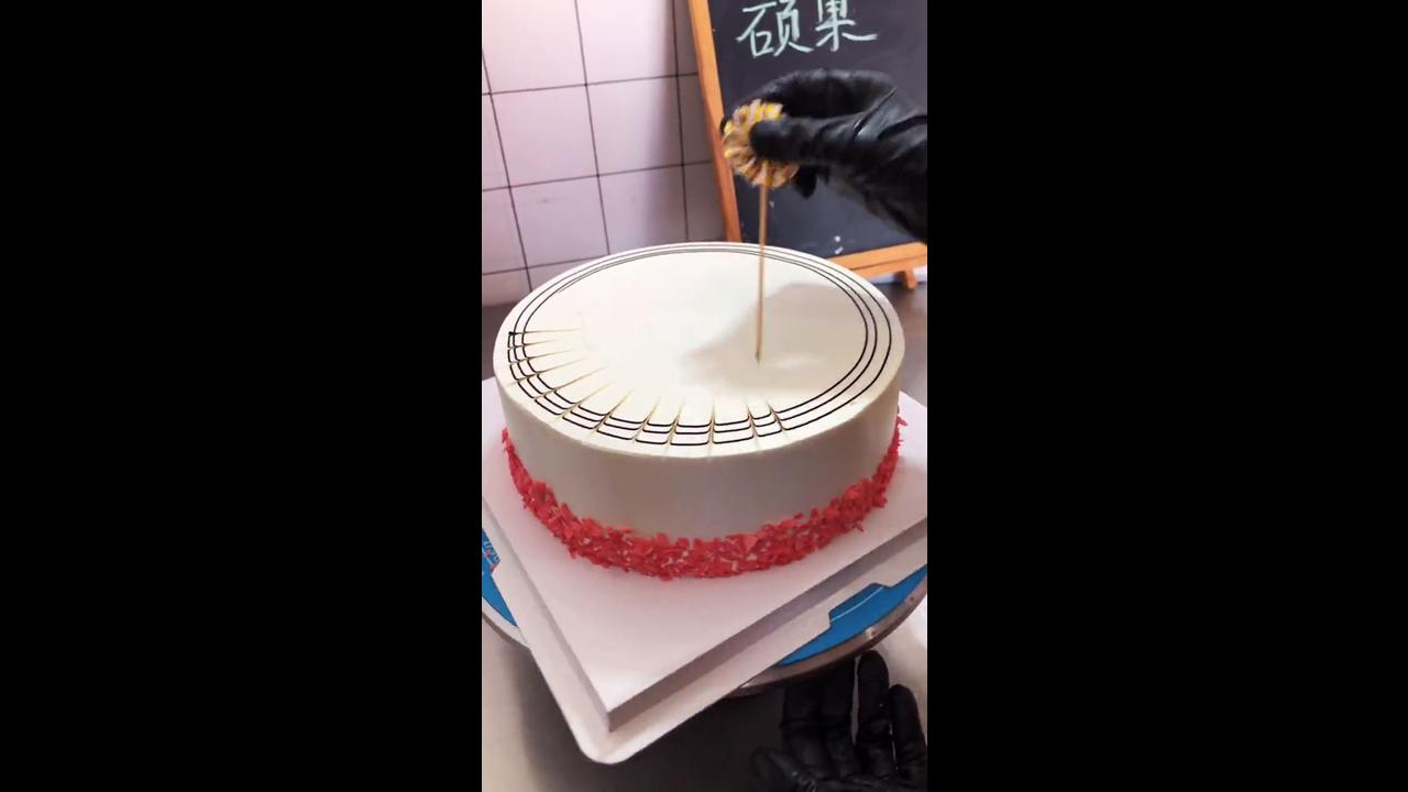Decorating Red Design With Fruits Cake ASMR