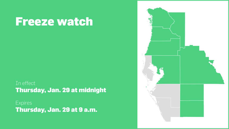 Update: Freeze watch affecting central west Florida Thursday ...