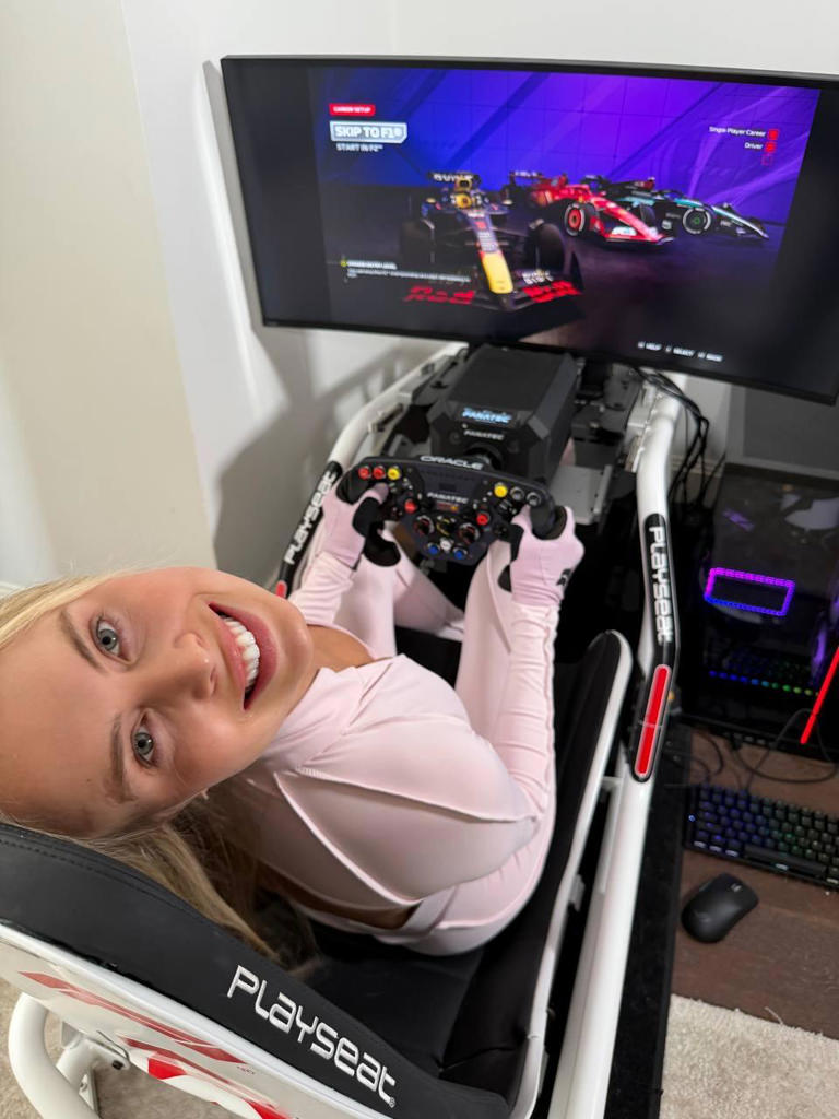Scientist turned model Sarah Lloyd builds $15k F1 racing simulator in ...