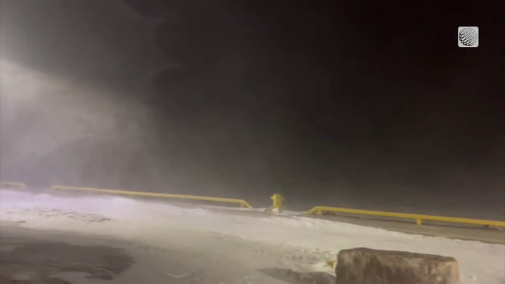 Early morning blowing snow in the marina area of Port Stanley, Ontario