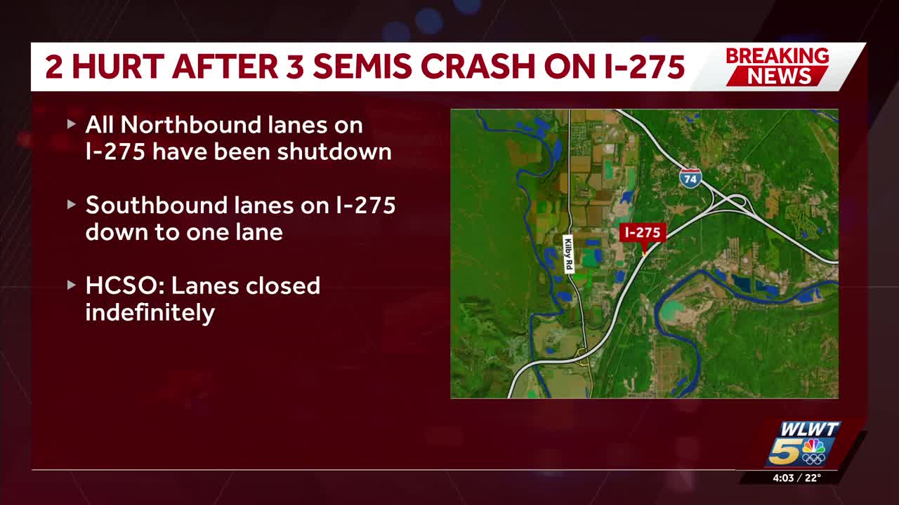2 hospitalized after crash involving 3 semis shuts down I-275