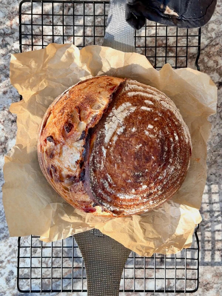 Freeze-dried strawberry swirl sourdough bread