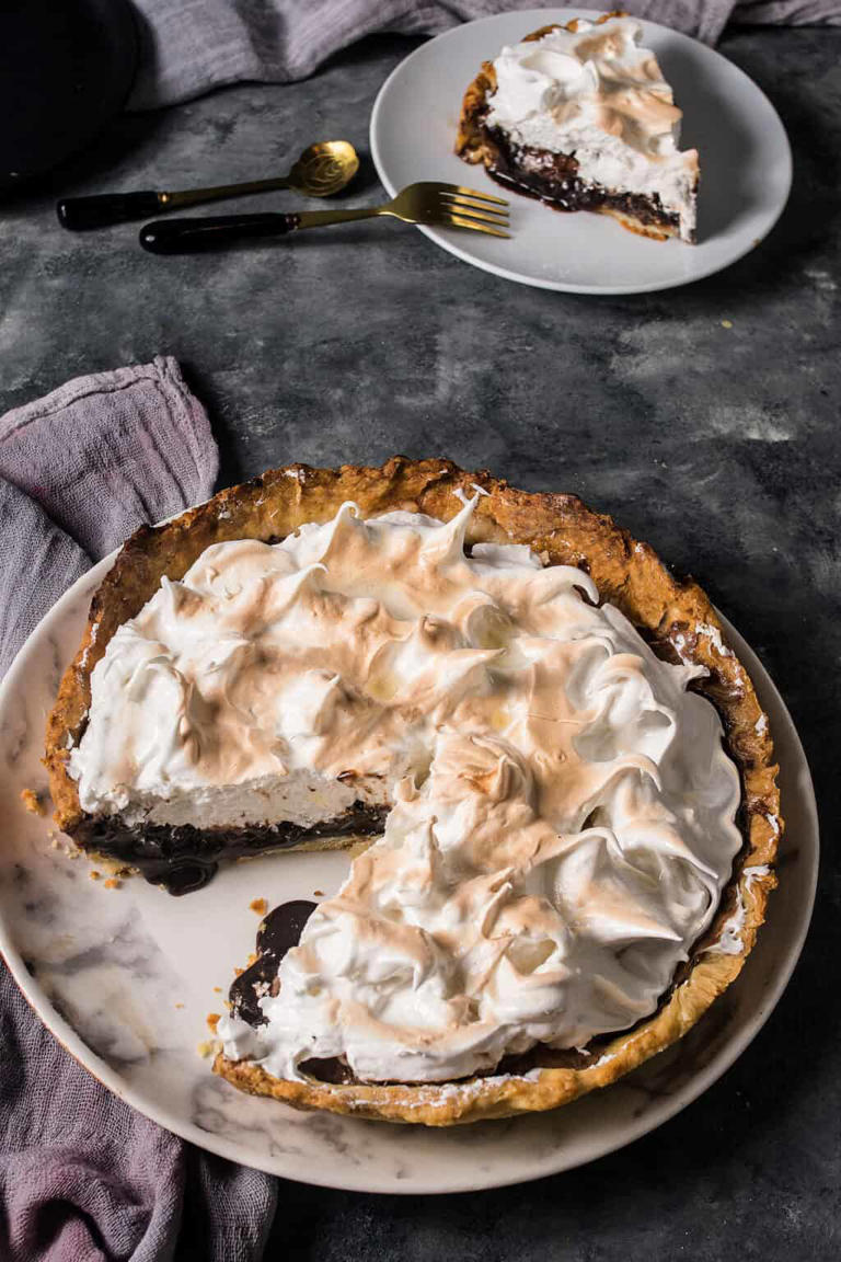 Chocolate pie with frosting that feels classic and indulgent