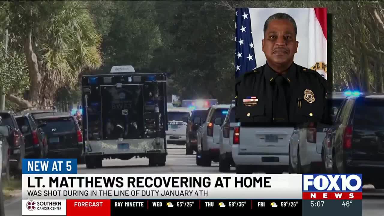 Mobile police lieutenant shot in line of duty now recovering at home