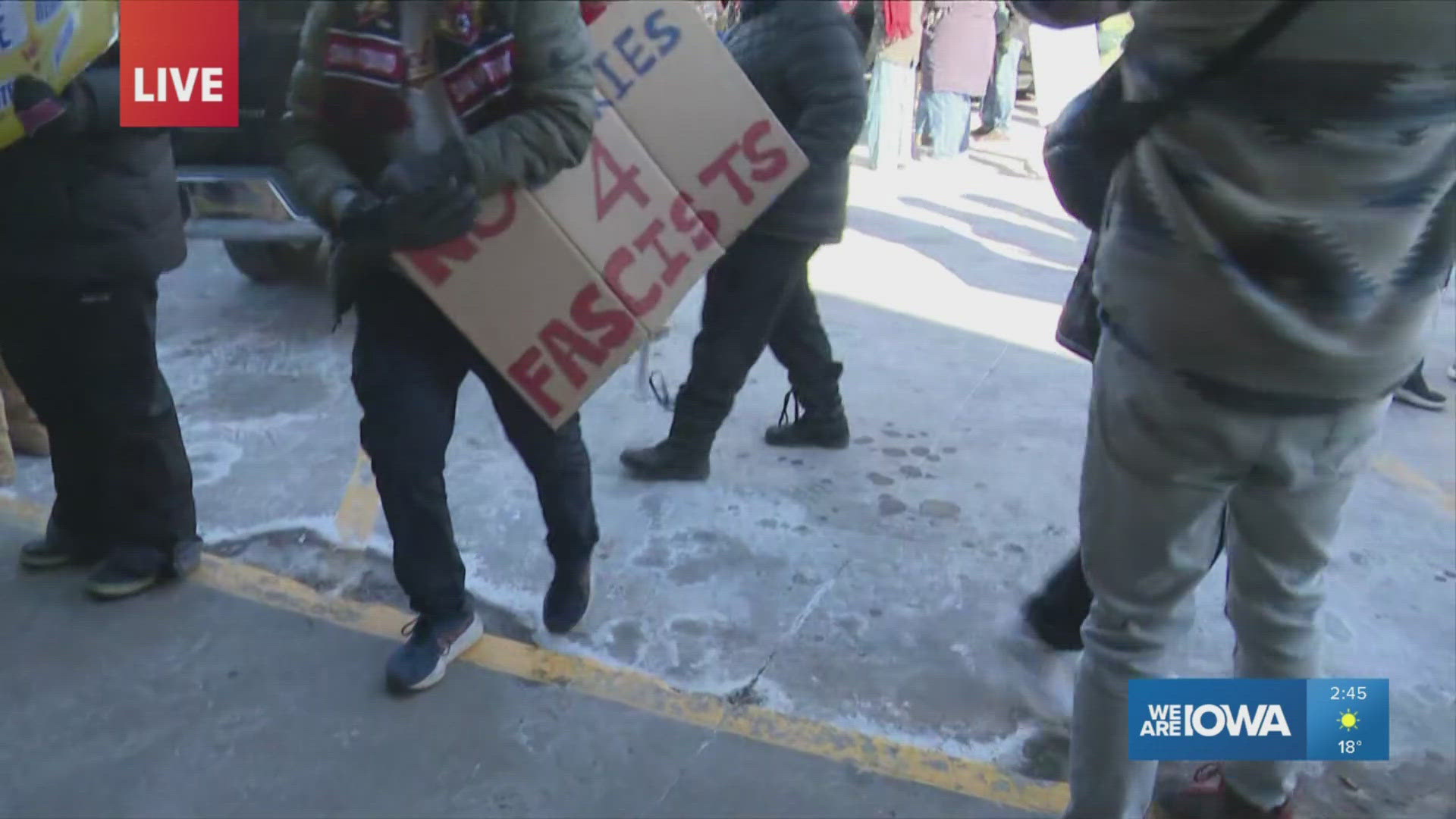 Protesters gather near Trump event in Iowa