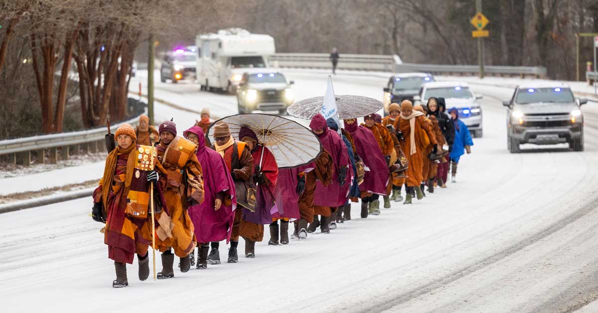 Buddhist monks surpass halfway mark of 'Peace Walk,' despite snow and ...
