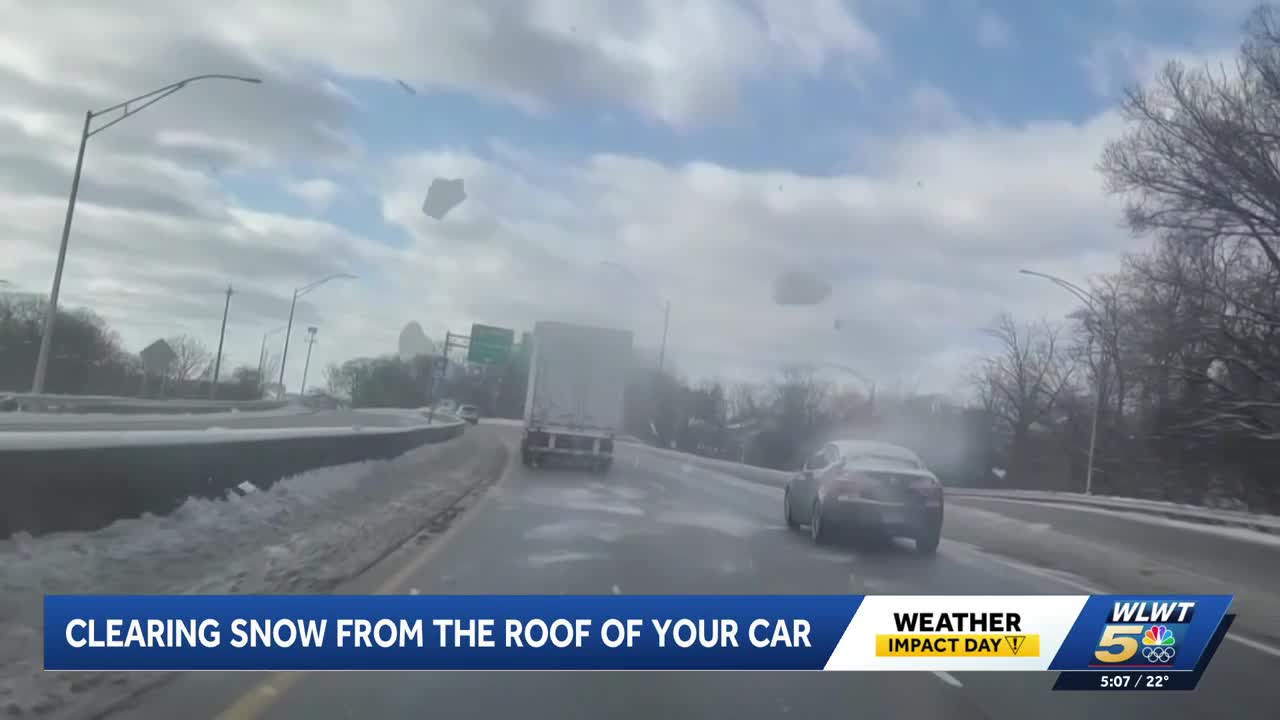 Snow and ice flying off car roofs pose highway dangers