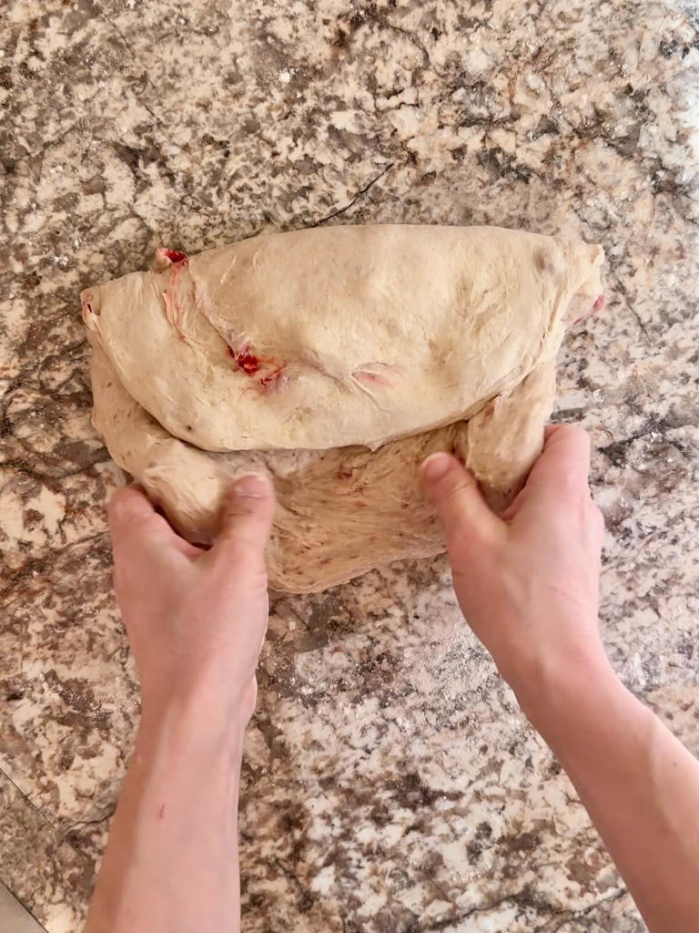 Freeze-dried strawberry swirl sourdough bread