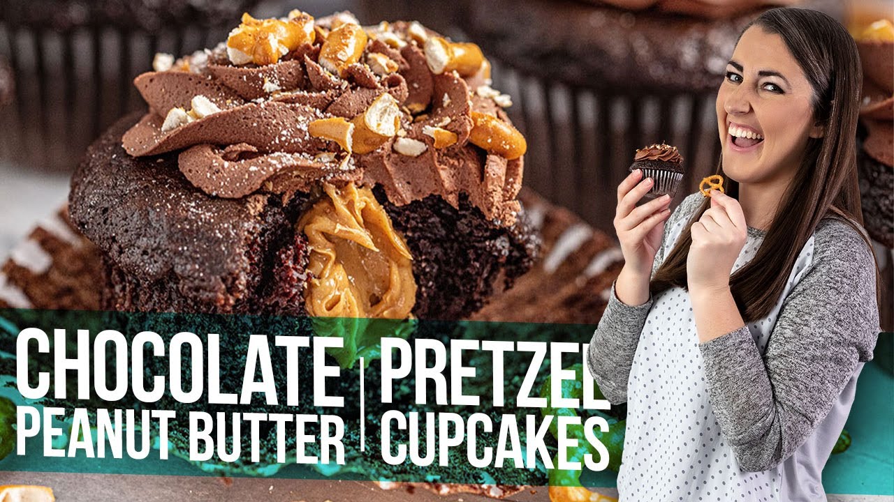 Chocolate peanut butter pretzel cupcakes