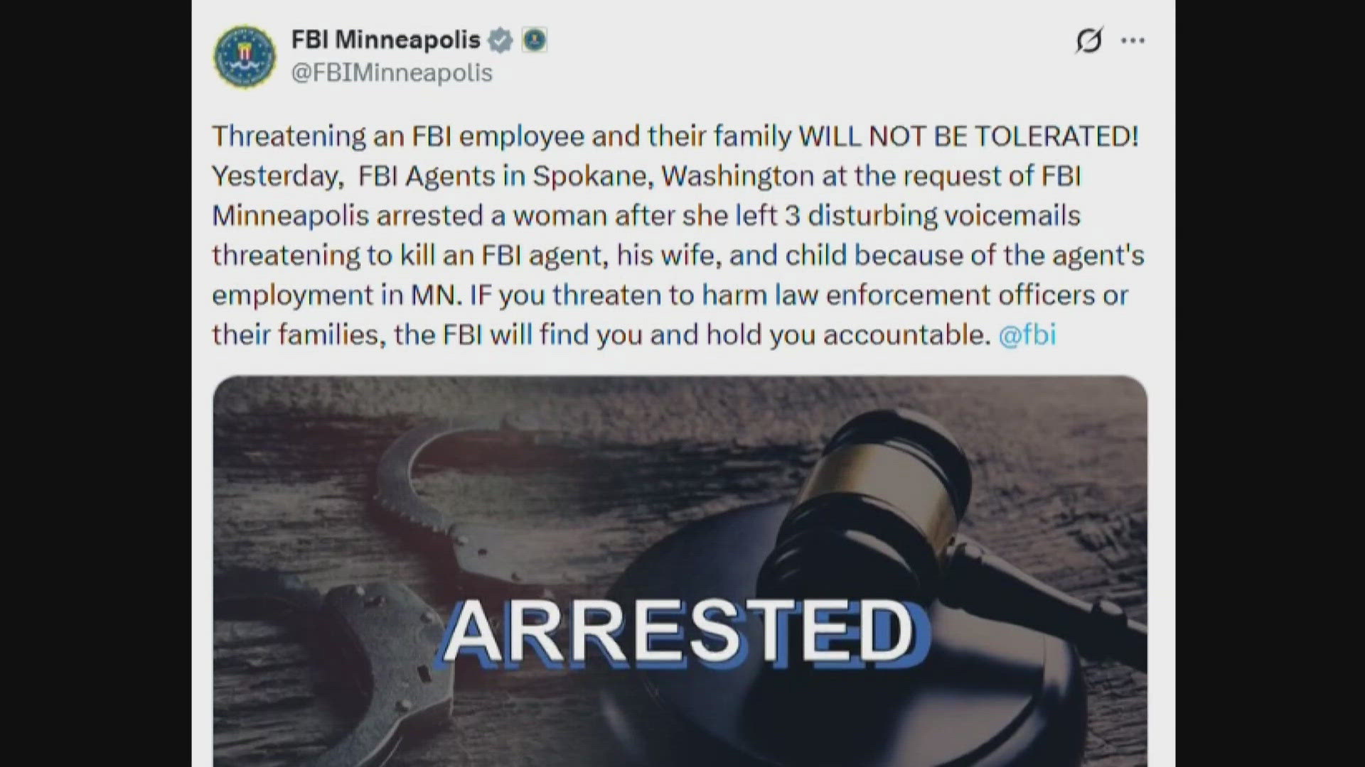 FBI arrests woman in Spokane for threatening to kill FBI agent and his ...