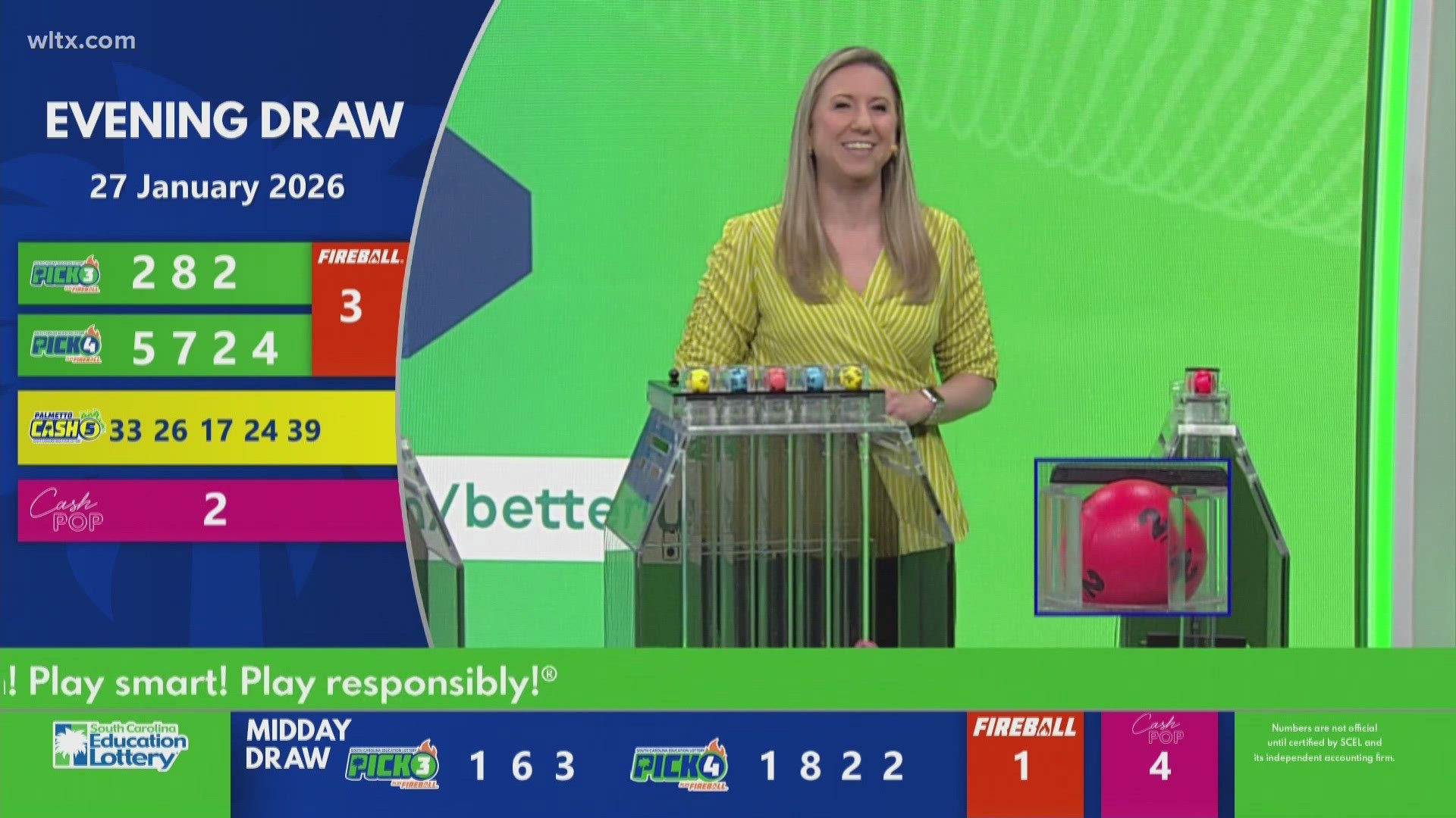 Evening SC winning lottery numbers for January 27, 2025