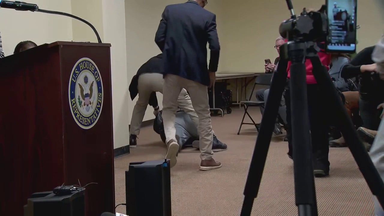 Rep. Ilhan Omar sprayed by syringe, man tackled during townhall event ...