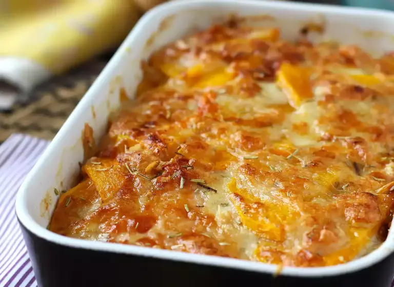Vegetarian gratin with butternut squash, parmesan and mozzarella ...