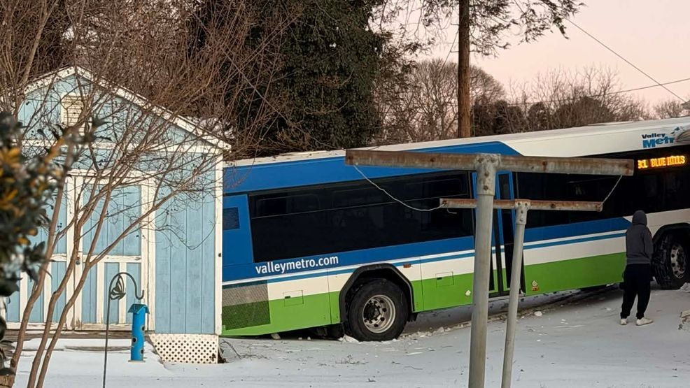 Bus slides into shed in Roanoke, no injuries reported