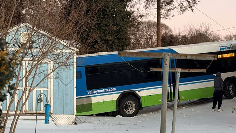 Bus slides into shed in Roanoke, no injuries reported