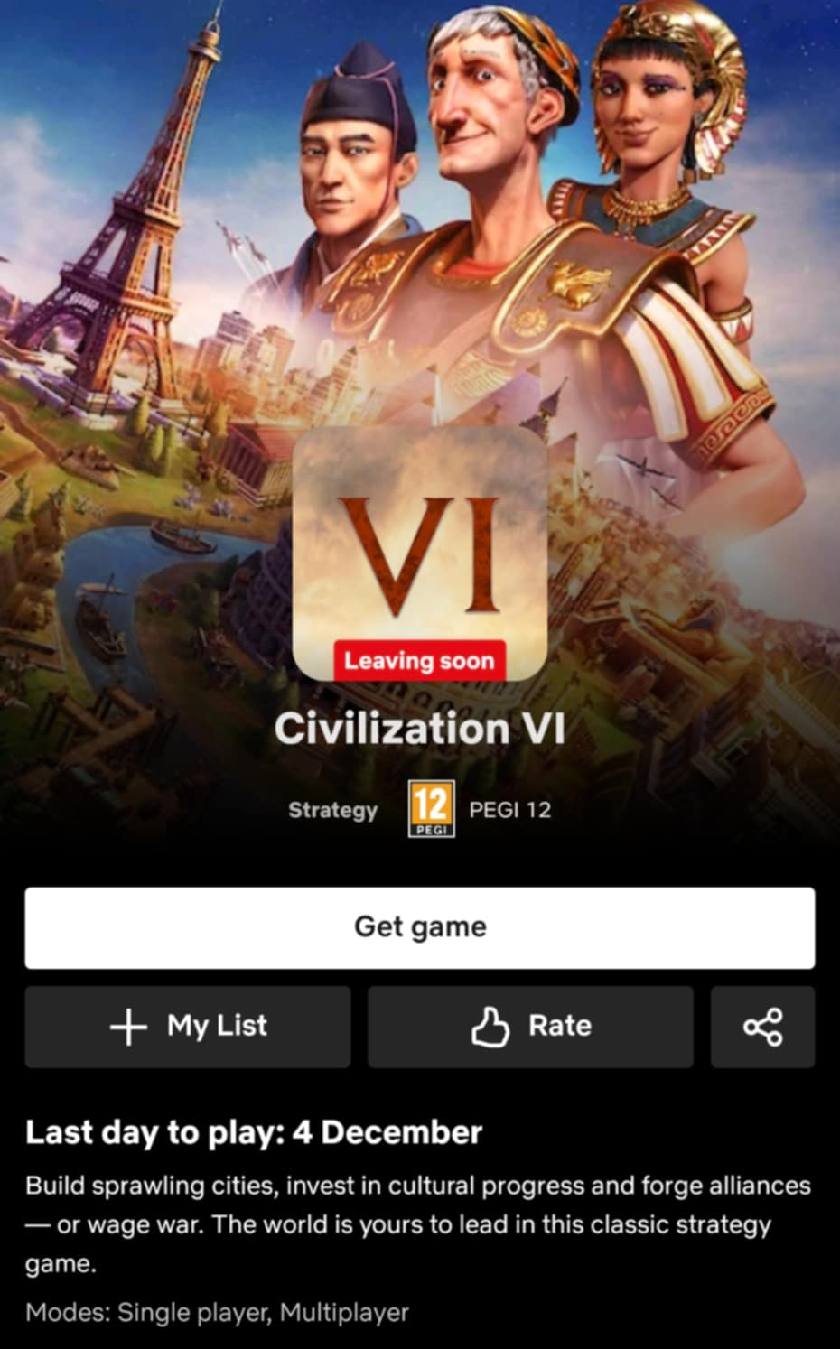 'Civilization VI' leaving Netflix Games library (again) in December 2025