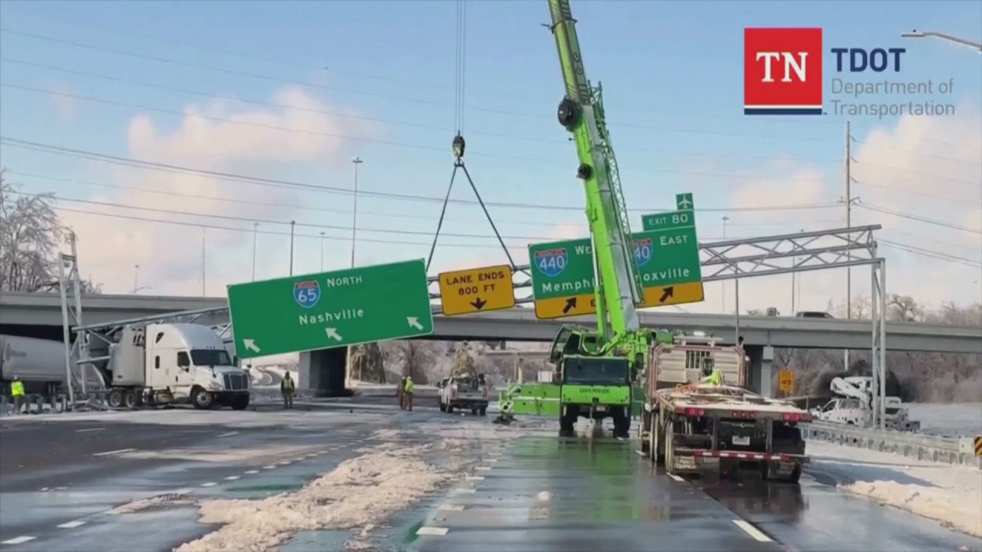 Nashville crews repair interstate sign that fell on semi after winter storm