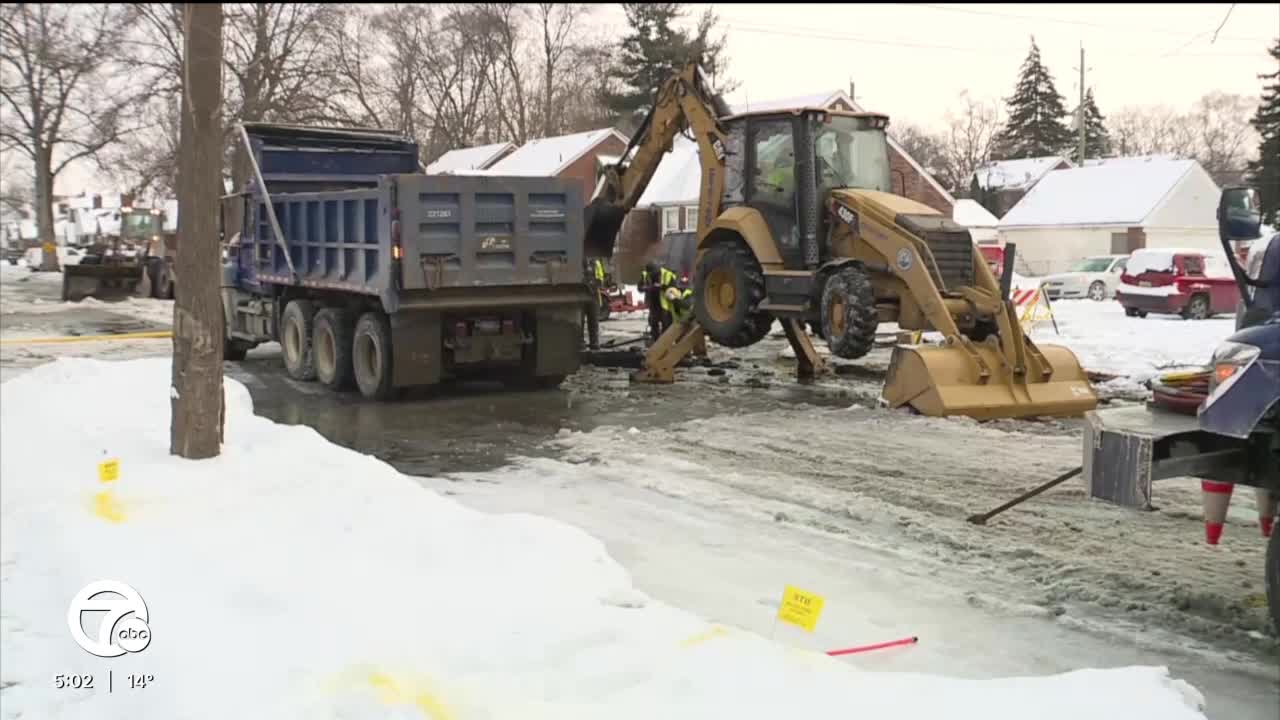 Workers repairing a 'couple dozen' water main breaks in Detroit